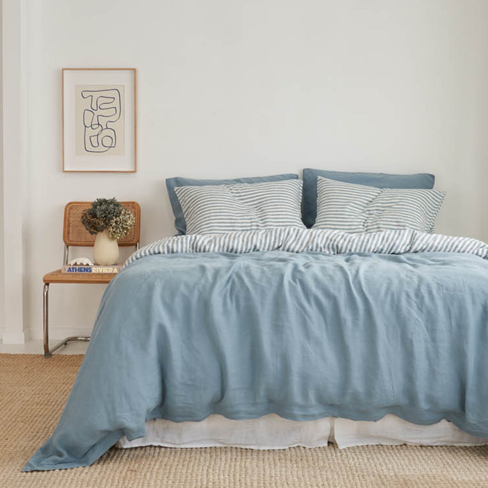 French Flax Linen Double Sided Quilt Cover Set in Marine Blue/Marine B – I Love Linen