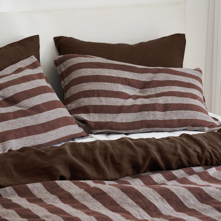 Standard Pillowcase Set in Chocolate Stripe – I Love Linen