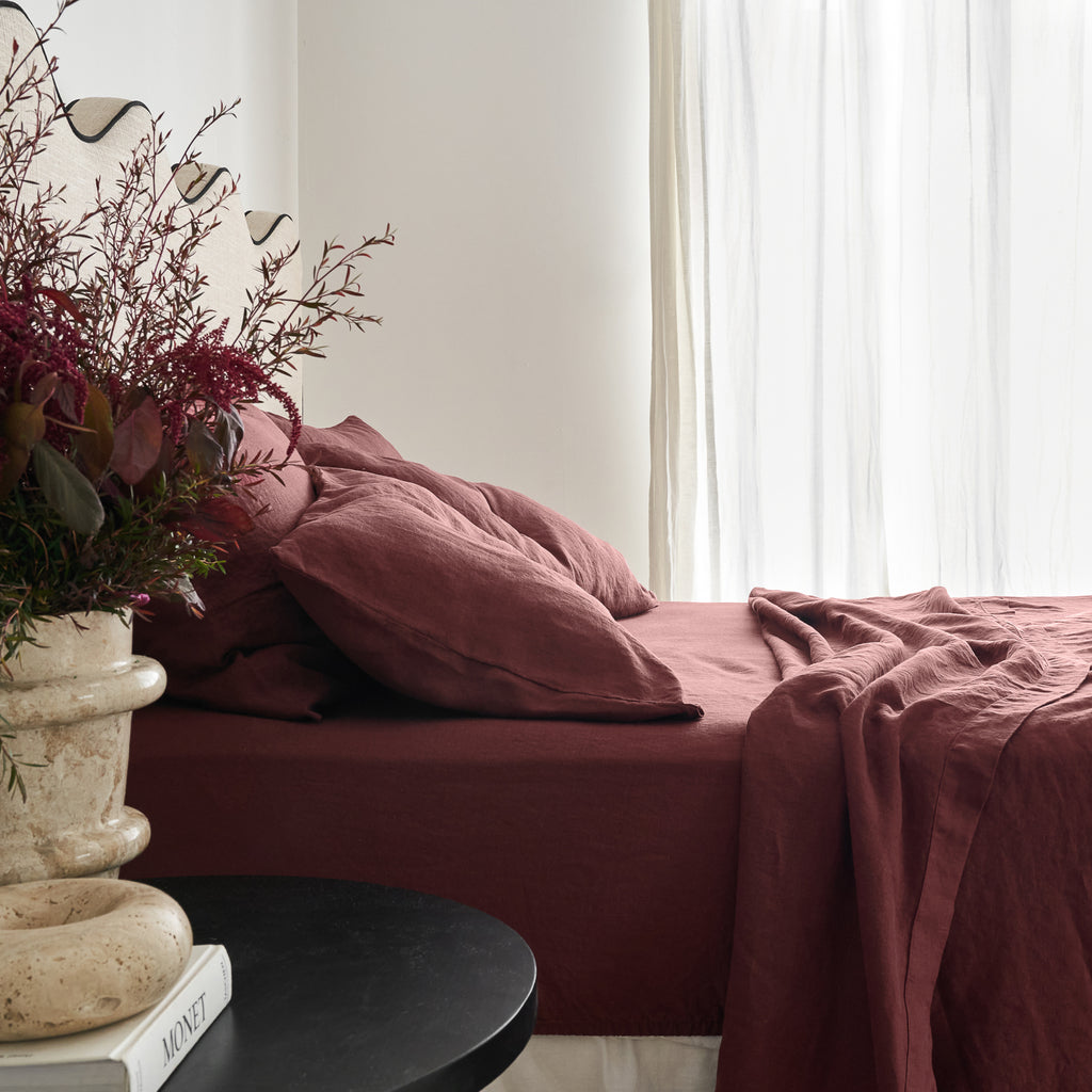 French Flax Linen Fitted Sheet in Cherrywood – I Love Linen