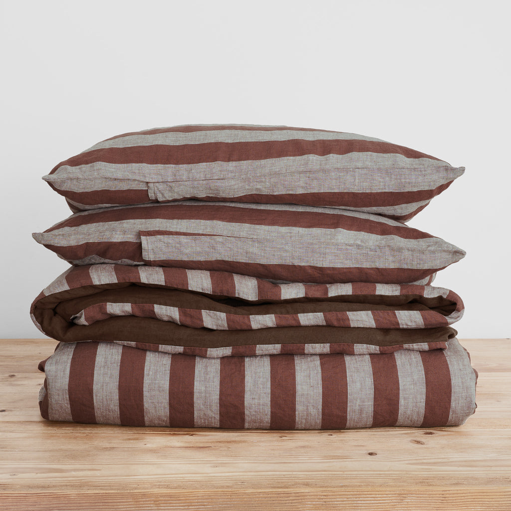 French Flax Linen Double Sided Quilt Cover Set in Chocolate/Chocolate ...