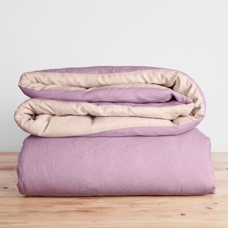 French Flax Linen Double Sided Quilt Cover in Lilac/Blush – I Love Linen