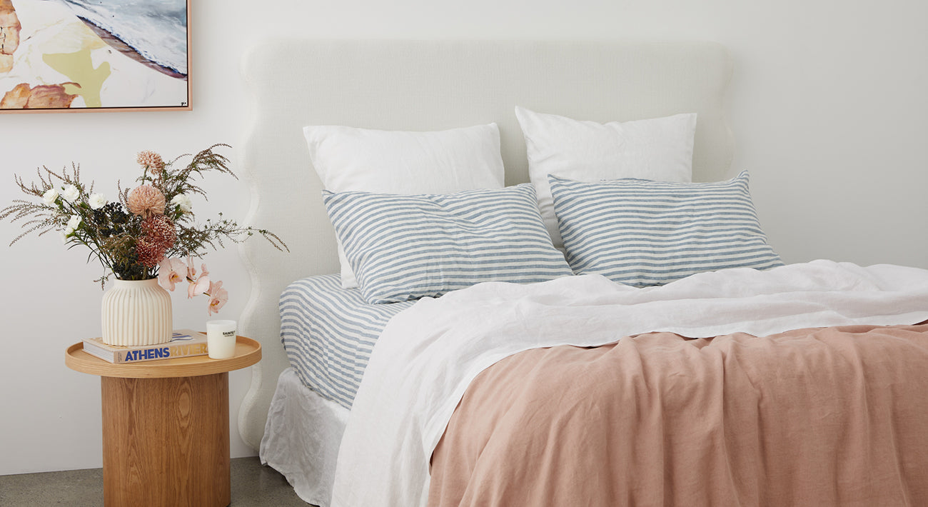 How To Style: Marine Blue Stripe 100% Pure French Linen Bedding – I ...