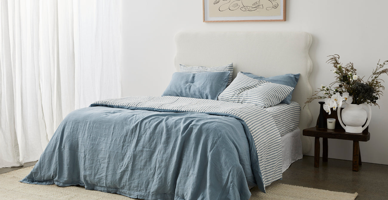 How To Style: Marine Blue Stripe 100% Pure French Linen Bedding – I ...