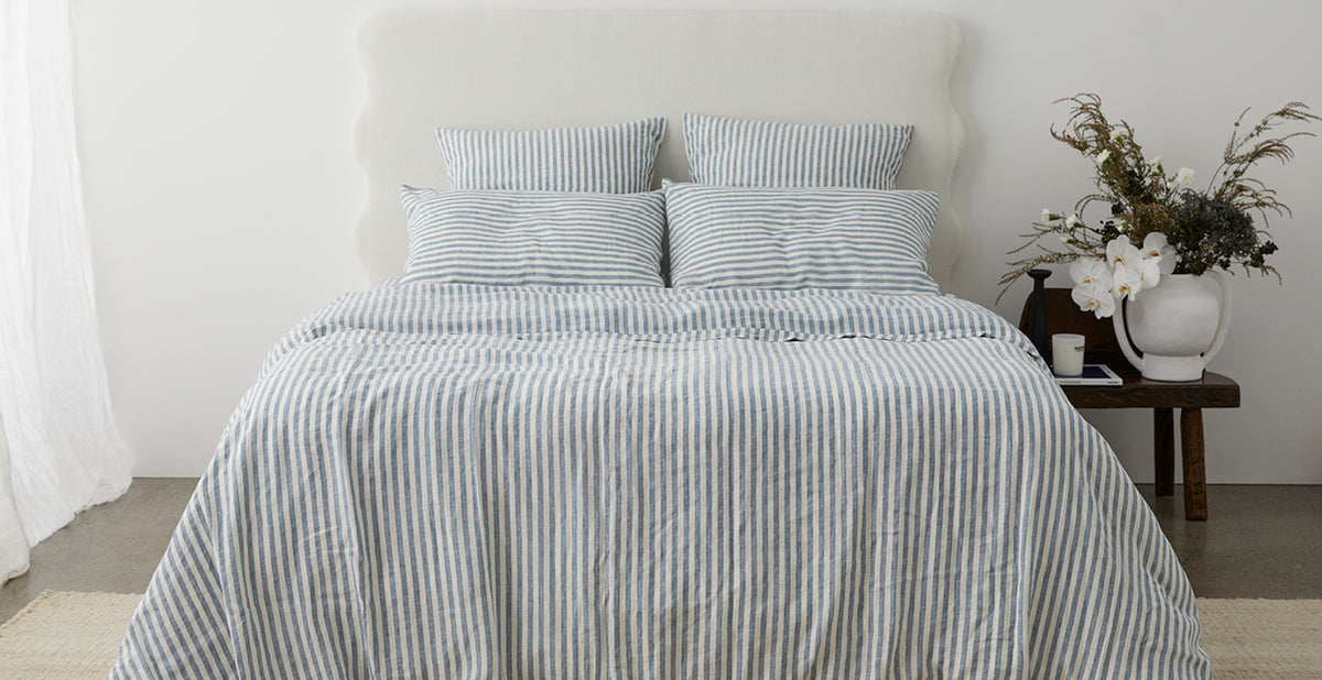 How To Style: Marine Blue Stripe 100% Pure French Linen Bedding – I ...
