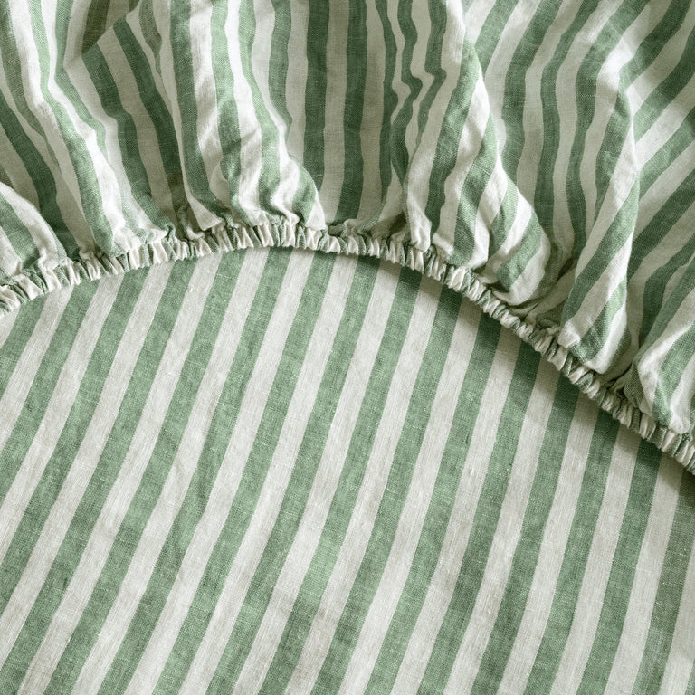 French Flax Linen Fitted Sheet in Ivy Stripe – I Love Linen