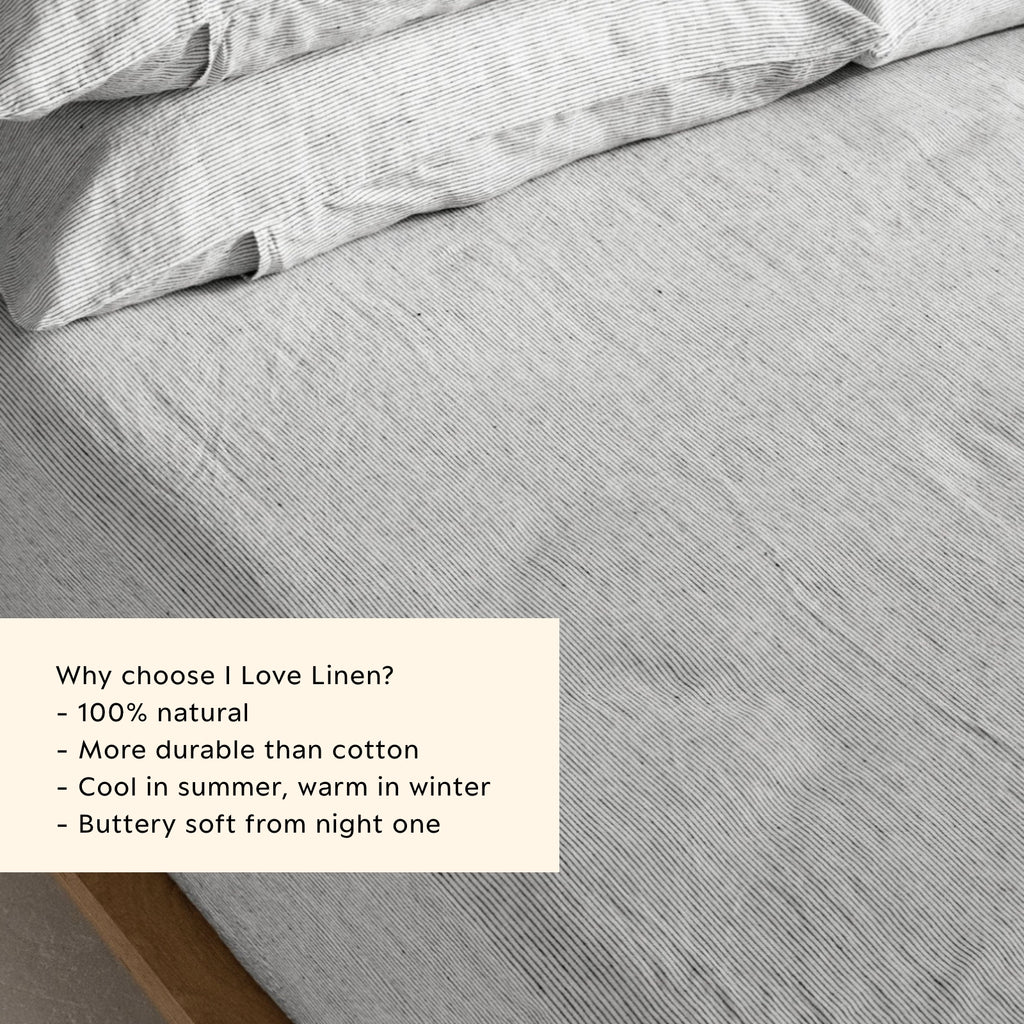 French Flax Linen Fitted Sheet in Pinstripe – I Love Linen
