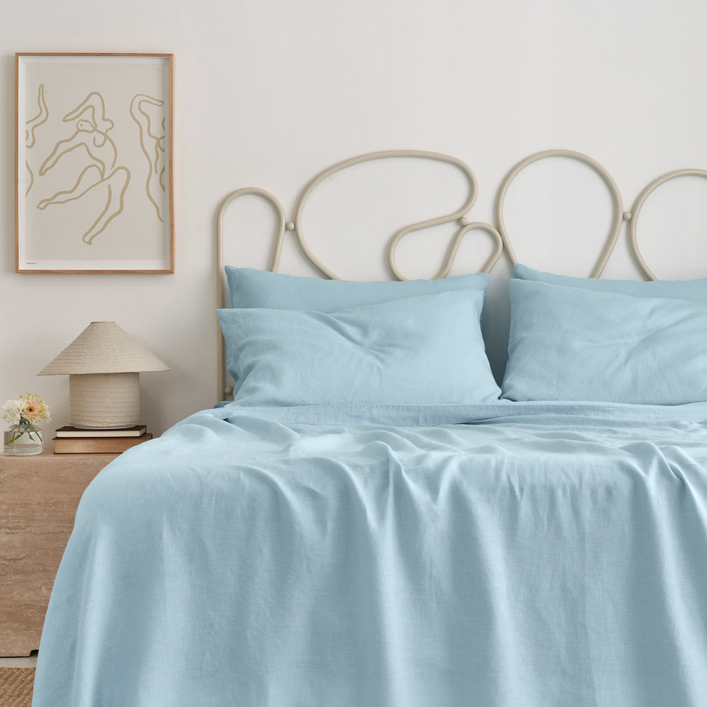 French Flax Linen Flat Sheet in Sky Blue – I Love Linen