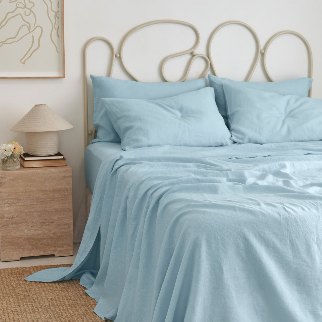 French Flax Linen Pillowcase Set in Sky Blue – I Love Linen