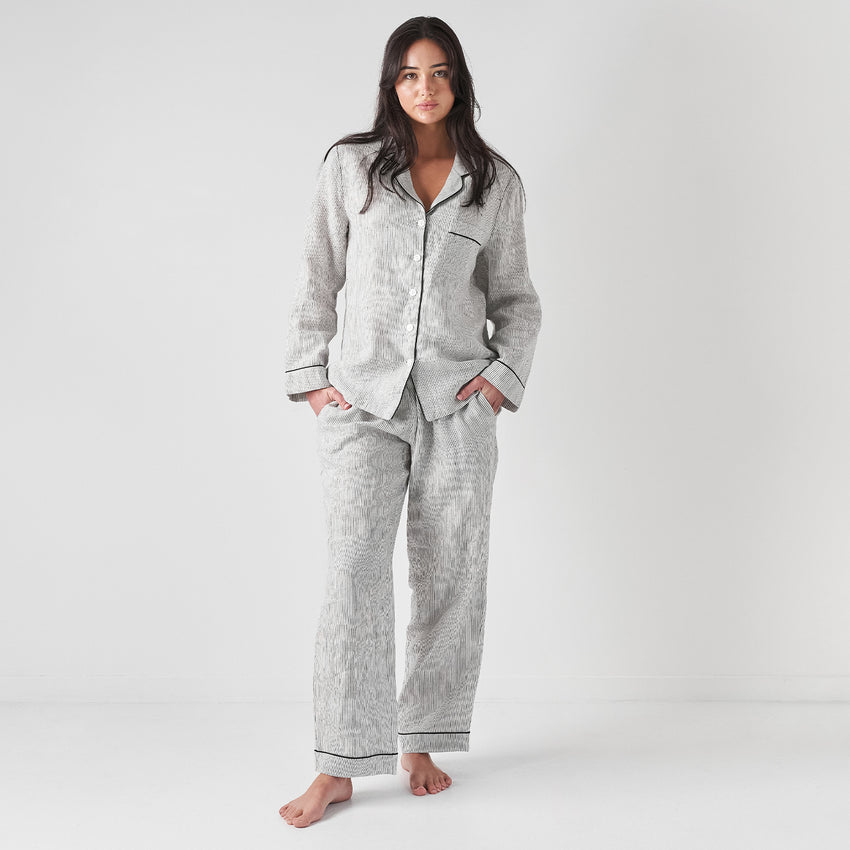 French Flax Linen Pyjama Set in Pinstripe – I Love Linen