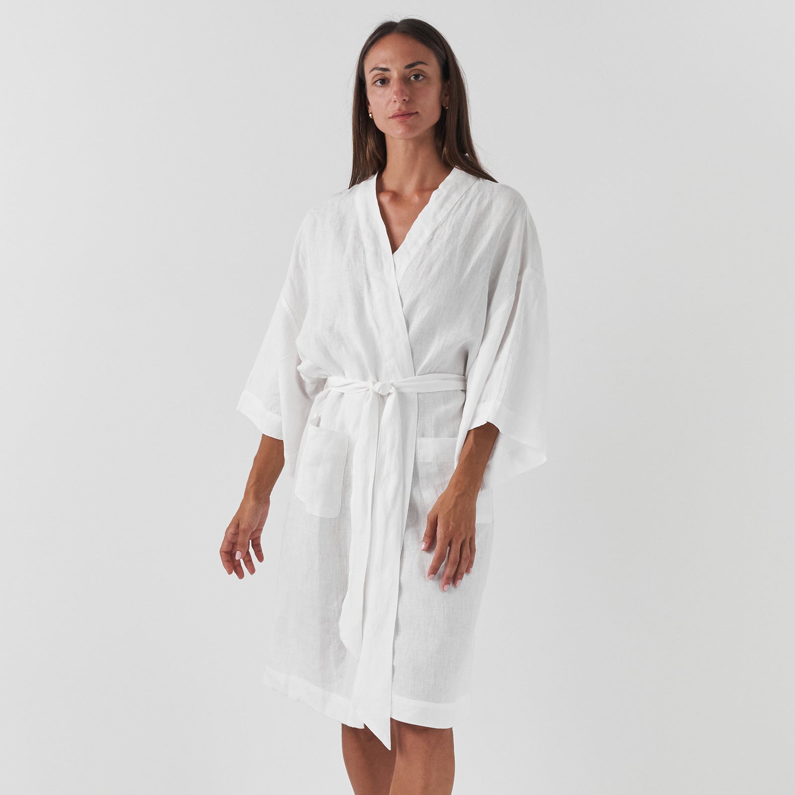 French Flax Linen Robe in White – I Love Linen