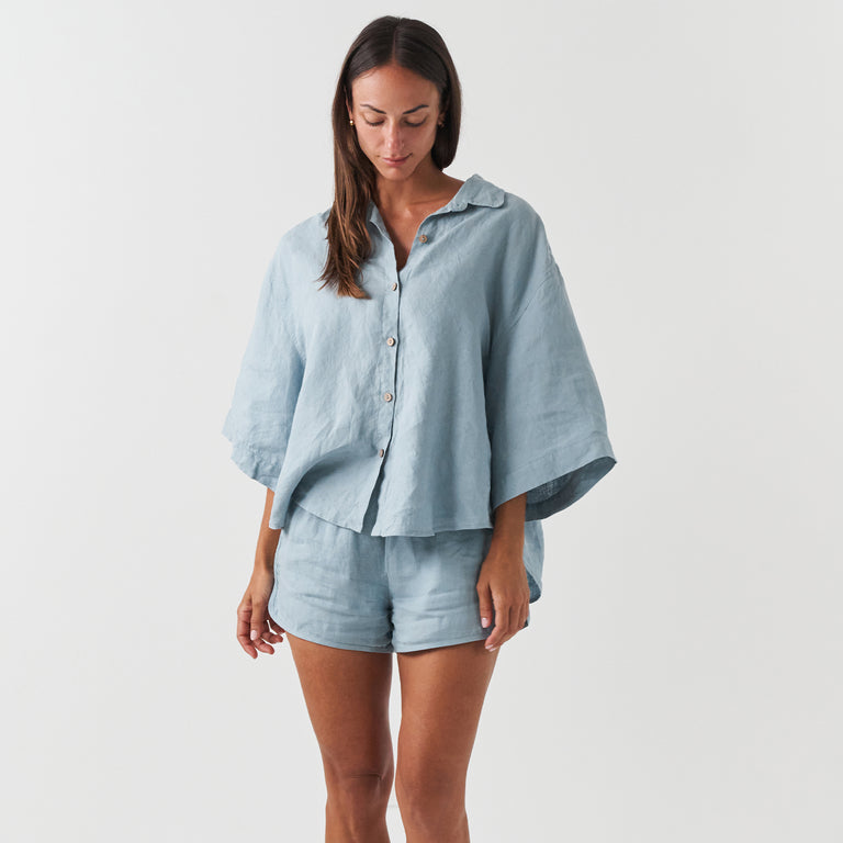 French Flax Linen Ruby Set in Marine Blue – I Love Linen