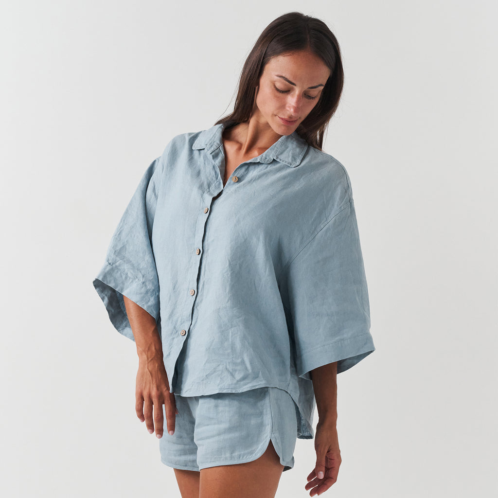 French Flax Linen Ruby Set in Marine Blue – I Love Linen