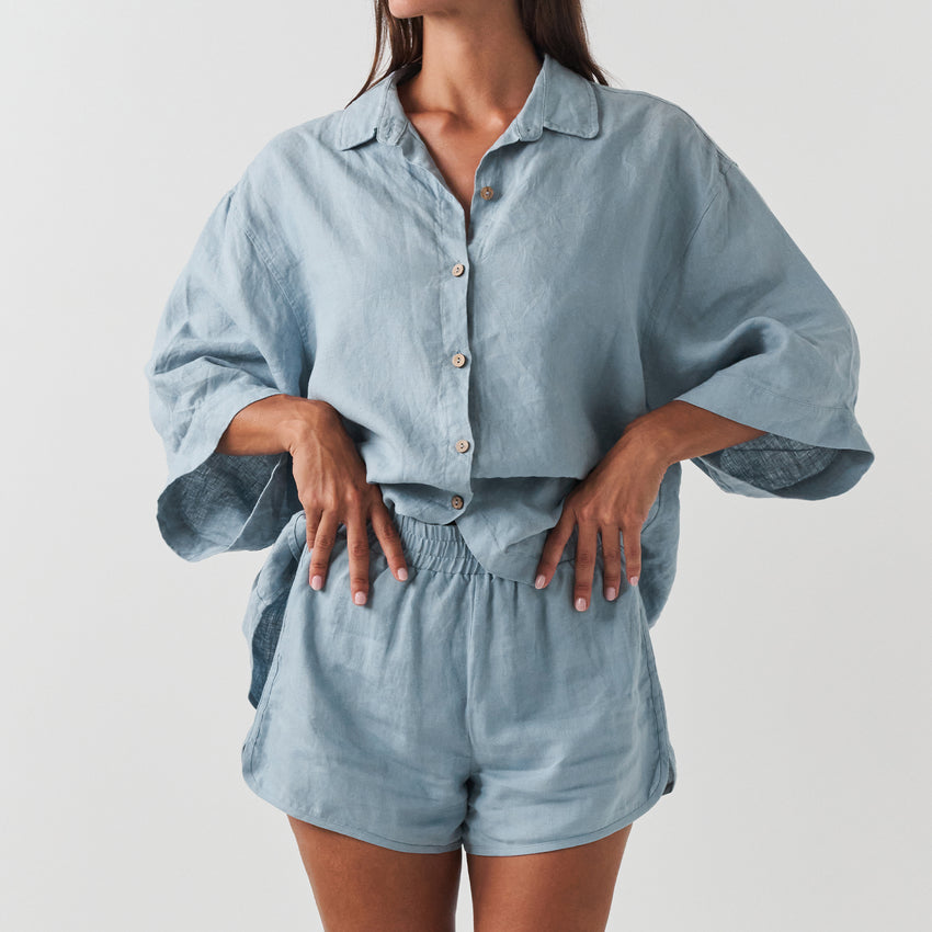 French Flax Linen Ruby Set in Marine Blue – I Love Linen