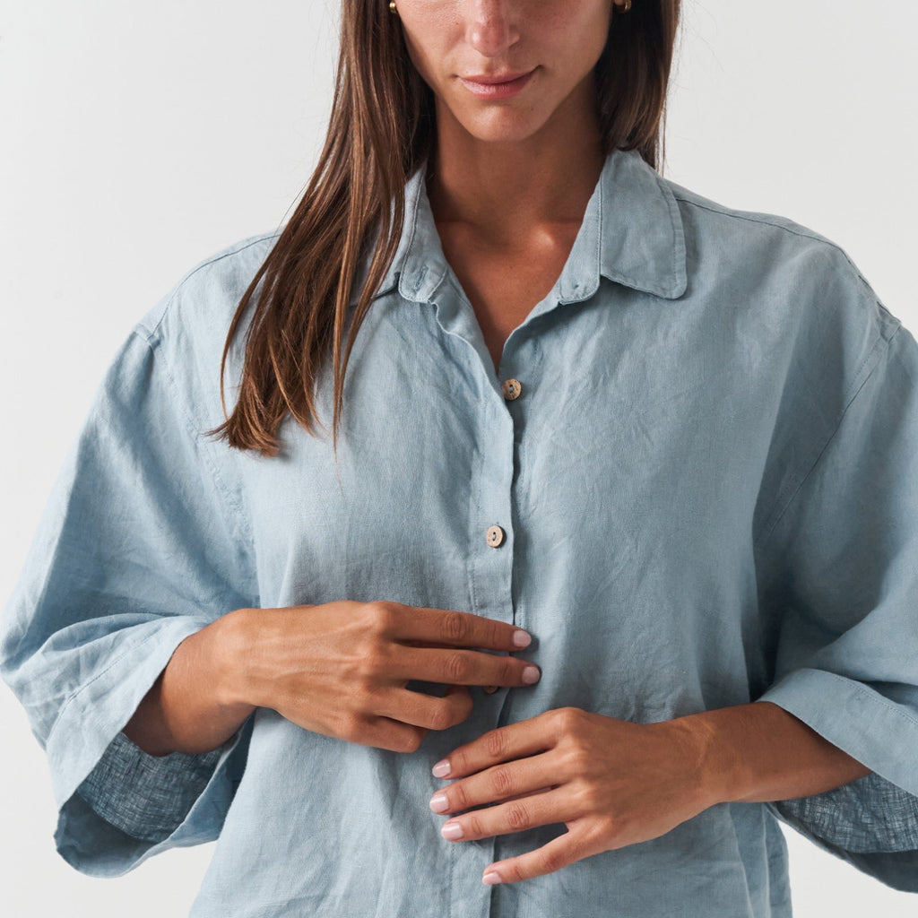 French Flax Linen Ruby Shirt in Marine Blue – I Love Linen