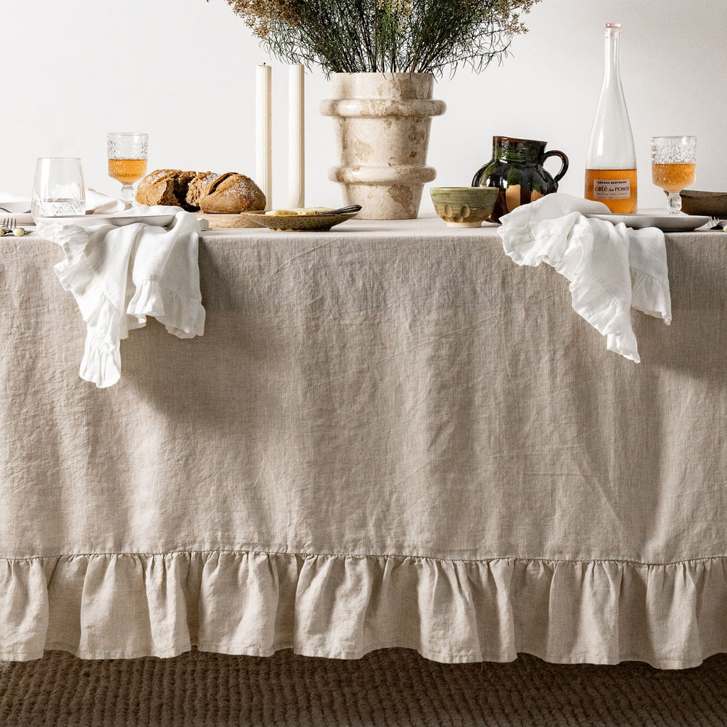 French Flax Linen Ruffles Table Cloth in Natural – I Love Linen