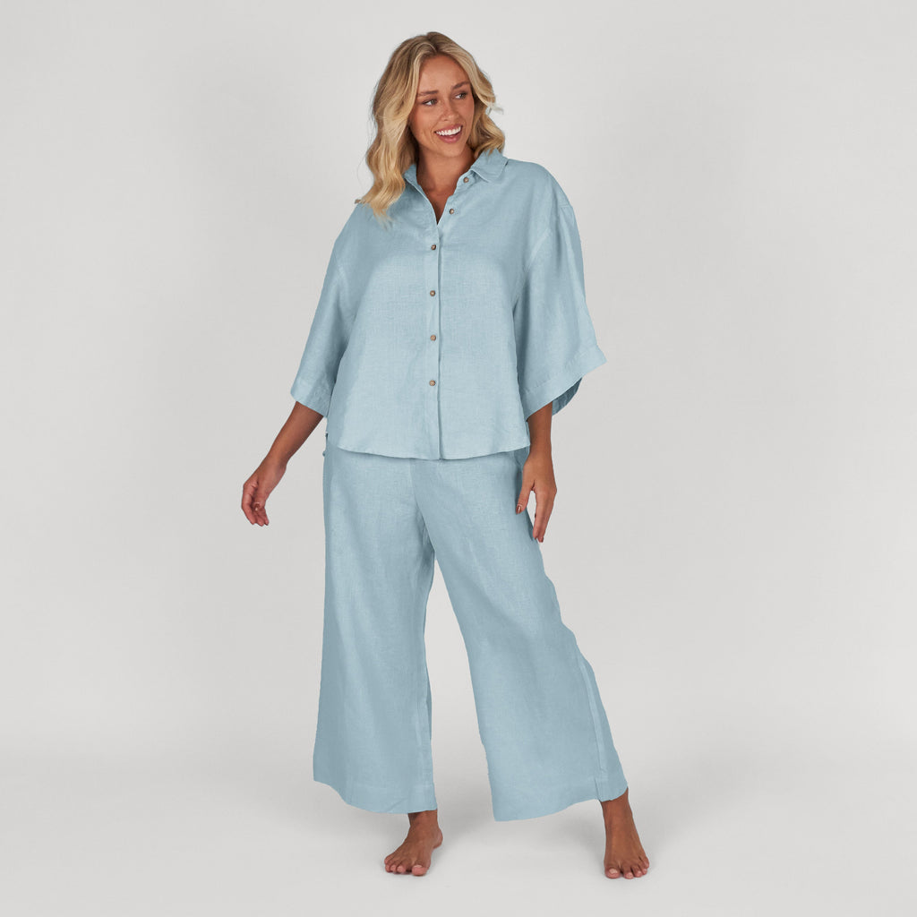 French Flax Linen Ruby Shirt in Sky Blue – I Love Linen