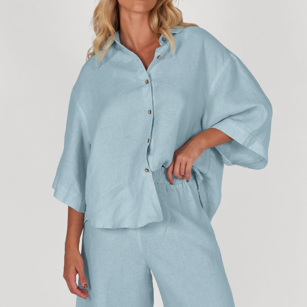 French Flax Linen Ruby Shirt in Sky Blue – I Love Linen