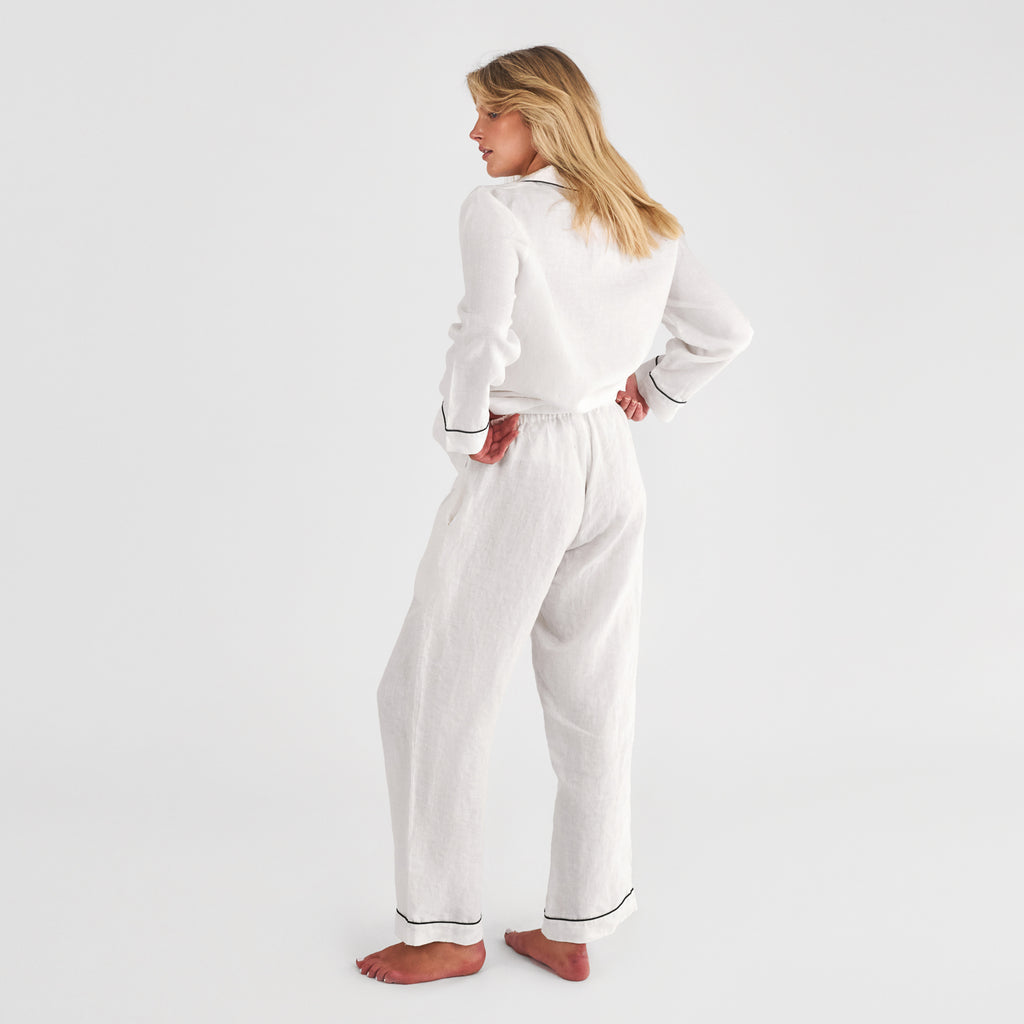 French Flax Linen Pyjama Set in White – I Love Linen