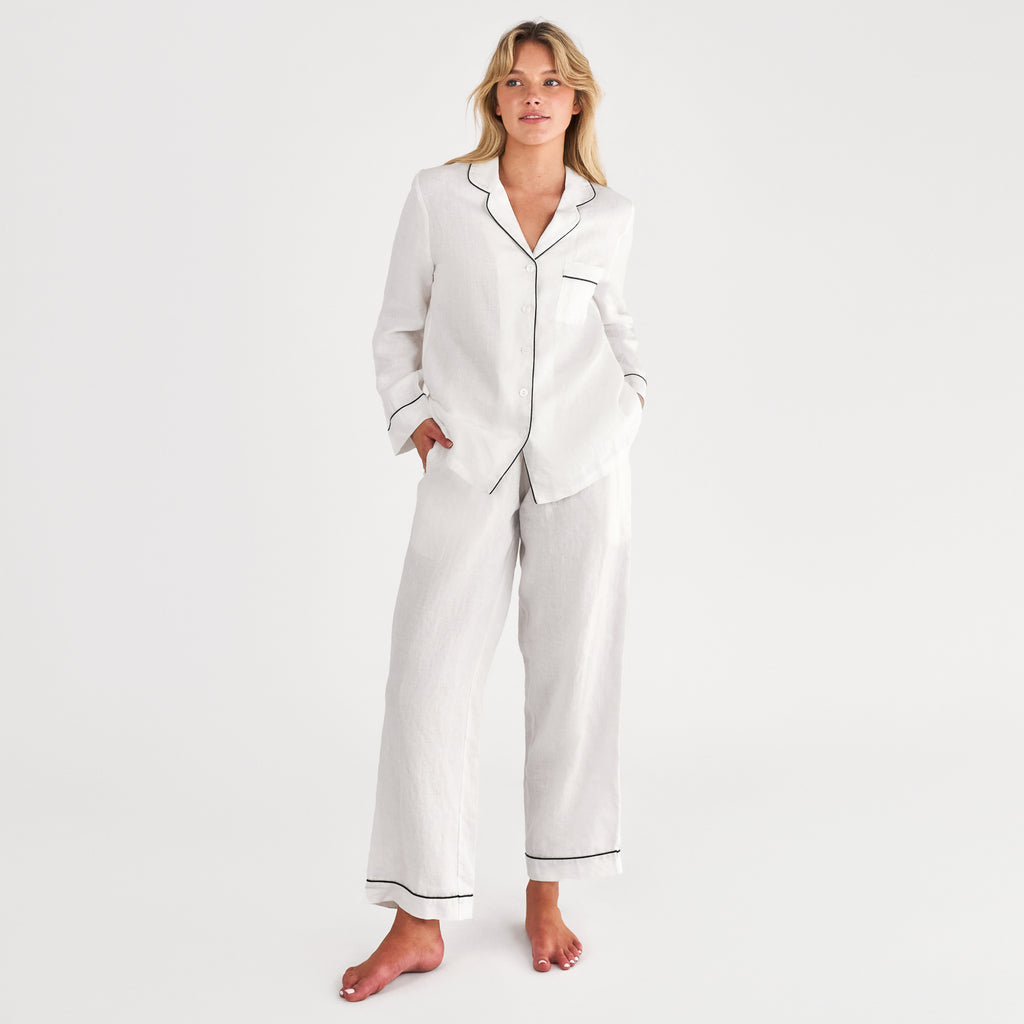 French Flax Linen Pyjama Set in White – I Love Linen