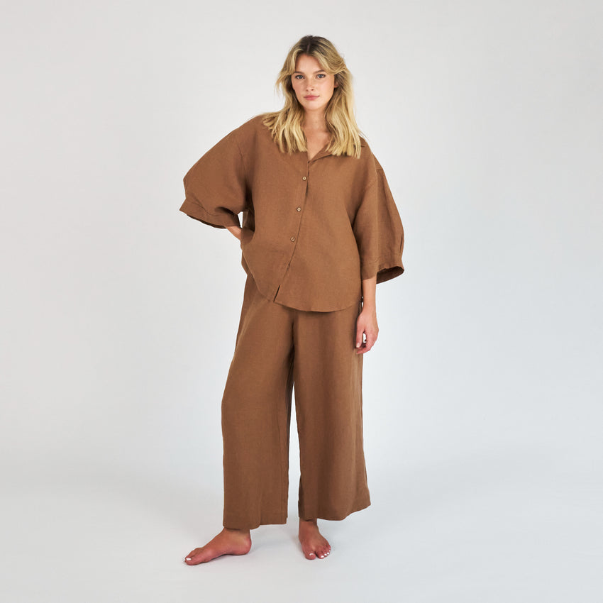 French Flax Linen Ruby Lounge Set in Hazelnut – I Love Linen