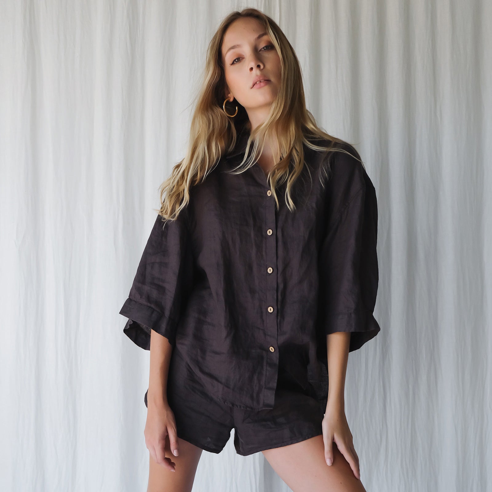 French Flax Linen Ruby Shirt in Charcoal – I Love Linen